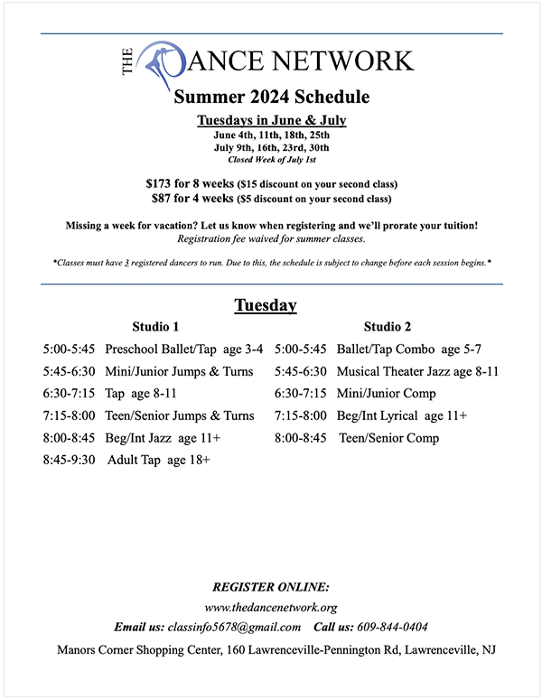 Summer Schedules - The Dance Network - Lawrenceville's Dance Studio ...