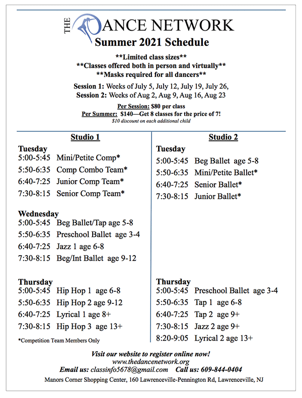 Summer Schedules - The Dance Network - Lawrenceville's Dance Studio ...